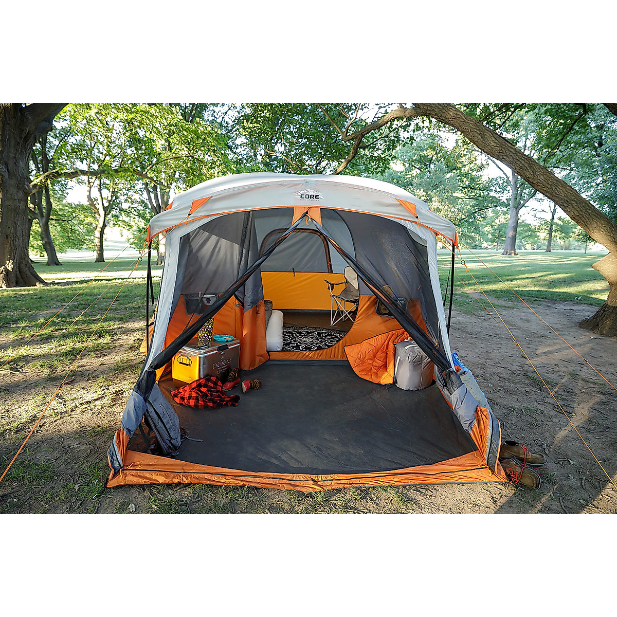 CORE 11 Person Family Cabin Tent with Screen Room with Included Footprint and Tent Kit