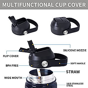 HOMMBENM Kids Space Water Bottles With Straw Lids Stainless Steel Vacuum Insulated Double WallWide Mouth Water Bottles for School Boys，Girls （Space,16oz）