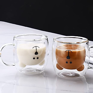 Chanlida Cute Brown Double Wall Cute Bear Cups (Pack of 2) Double Wall Cute Bear Cup with Handle Insulated Espresso Christmas Beer Cup Cute Birthday