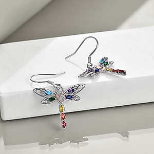 POPLYKE Dragonfly Dangle Earrings for Women Sterling Silver Celtic Knot Dragonfly 7 Chakra Irish Jewelery Gifts(dragonfly 7 chakra earrings)