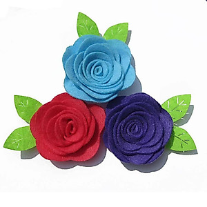 JKJF 20 Pcs Felt Rosette with Leaf Felt Rose Flowers Fabric Flowers for DIY Crafts Hair Accessories Wedding Decor - 20 Colors
