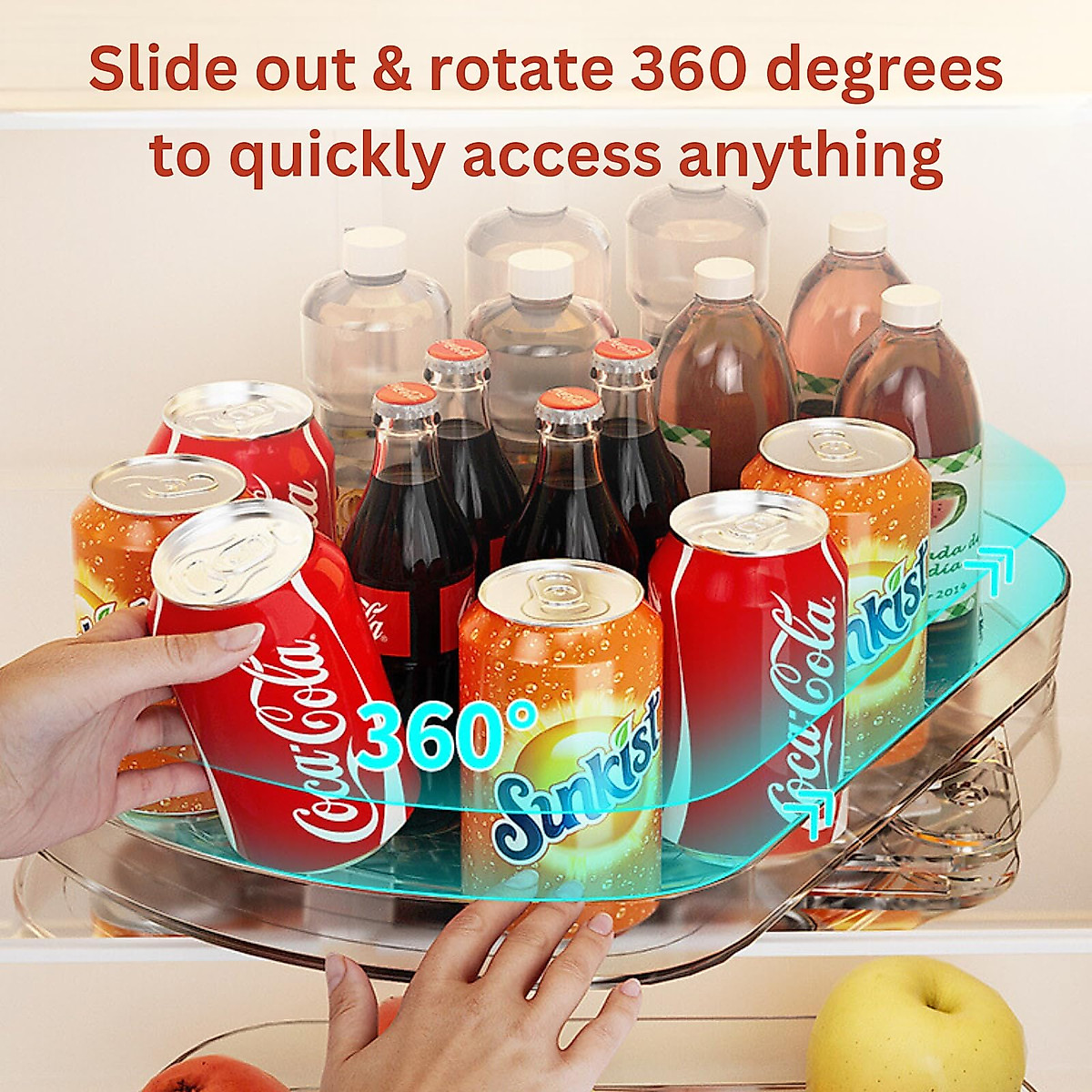 MadeGlad Lazy Susan Turntable for Refrigerator, 16”x11” Clear Rectangular Slide Out and 360° Rotating Organizer Food Storage for Fridge, Pantry, Cabinet, Countertop