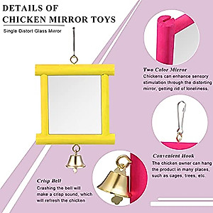 2 Pieces Chicken Mirror Toys Hanging Swing Mirror Toys with Bell Wooden Pecking Toy and 4 Pieces Beak Grinding Molar Stones for Hens Birds Parrots