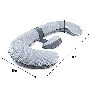 QUEEN ROSE Pregnancy Pillows, E Shaped Full Body Pillow for Sleeping, with Pregnancy Wedge Pillow for Belly Support, 60 Inch Maternity Pillow for Side Sleeper, Grey Bubble Velvet