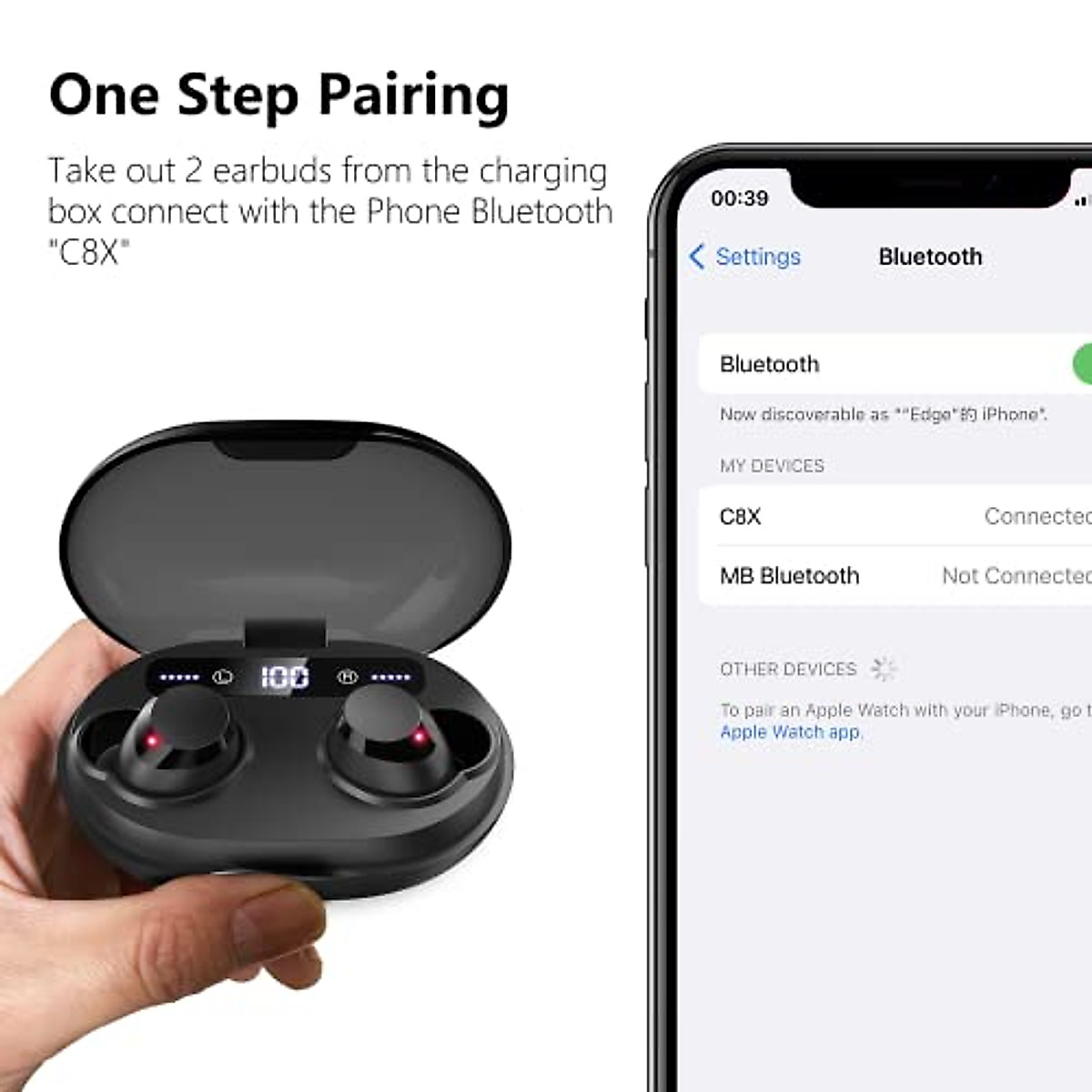 Aruind Wireless Earbuds Bluetooth Headphones, 56H Playback True Wireless Stereo Earbuds LED Display IPX7 Waterproof Deep Bass Built-in Mic Earphone with Wireless Charging Case for iPhone/Android