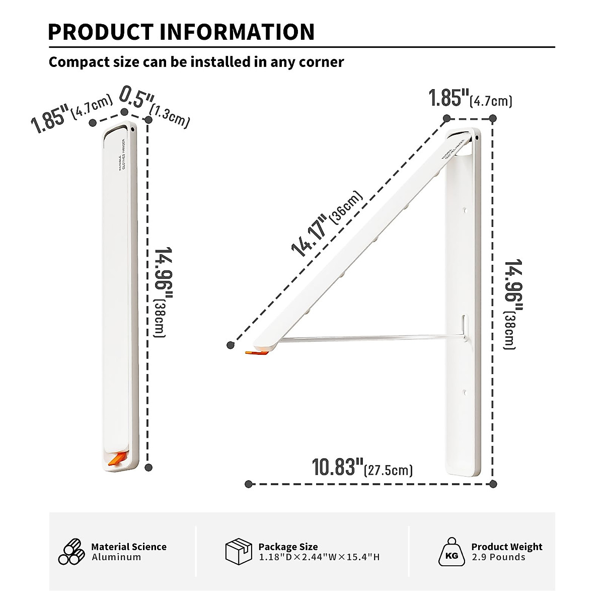 dancrul Retractable Clothes Drying Rack,Wall-Mounted Clothes Hanger Rack for Laundry Room,Laundry Drying Rack Wall Mount Space Saving Closet Organizer,Easy Installation Aluminium Dryer 1pcs White