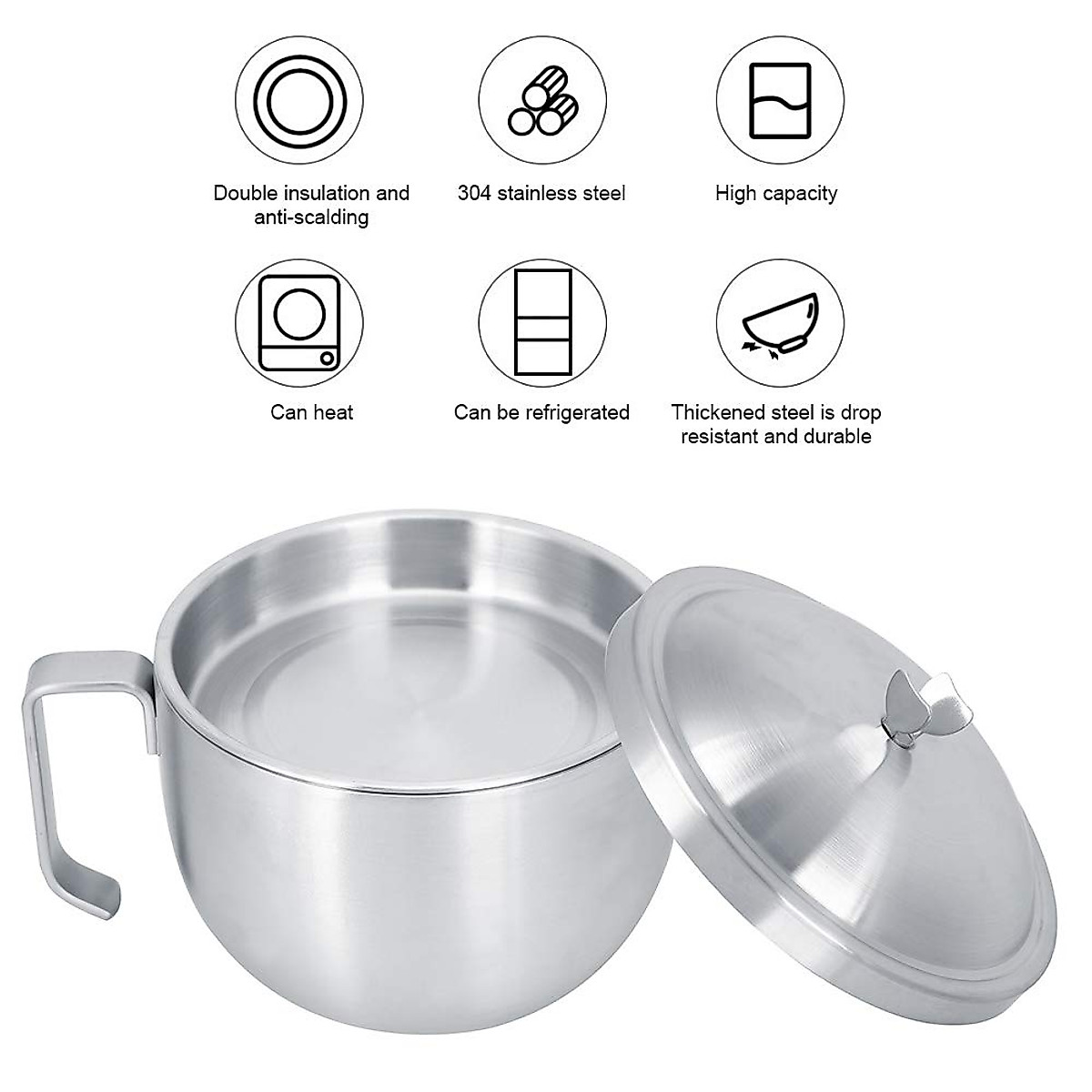 Noodle Bowl, 1000ML Pasta Bowls Stainless Steel Noodle Bowl, Soup Bowls Home Restaurant for Dormitory Family