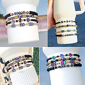 Juome Bracelets for Stanley Cup Accessories, 4Pcs Bracelet Stack Charms for Stanley 40 oz&30 oz Tumbler with Handle, Attachments for Stanley Decorations (Black)