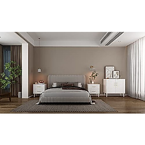 Accent Kitchen Storage Cabinet, Modern Sideboard Buffer Cabinet with Leather Embossed Decorated Doors,Storage Cupboard Console Table with Adjustable Shelves for Living Room Dining Room Kitchen, White