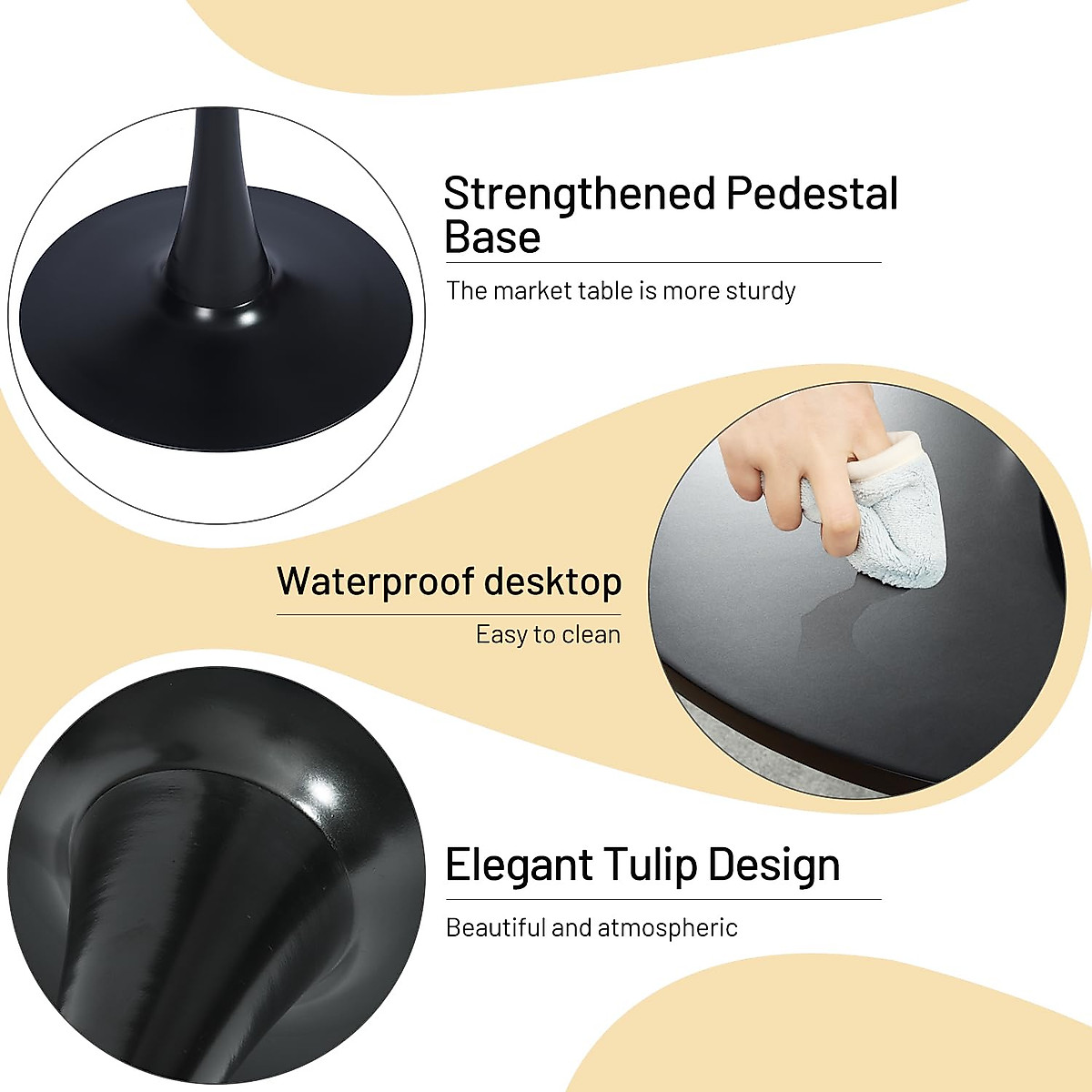 FurnitureR 31.5" Round Dining Table for 2-4 People with Pedestal Base for Home Office Living Room Kitchen Leisure, Black, Tulip Style