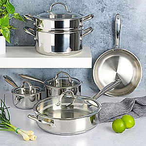 Kenmore Elite Devon Heavy Gauge Stainless Steel Tri-Ply Impact Bonded Induction Cookware Set, 10-Piece