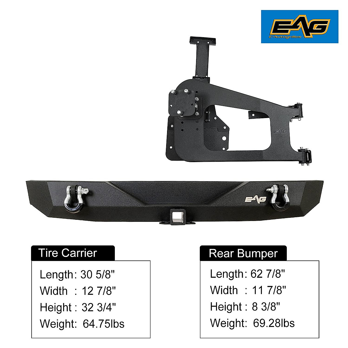 EAG JK Rear Bumper W/Tire Carrier & Adjustable Tire Mount Fit for 2007-2018 Wrangler JK