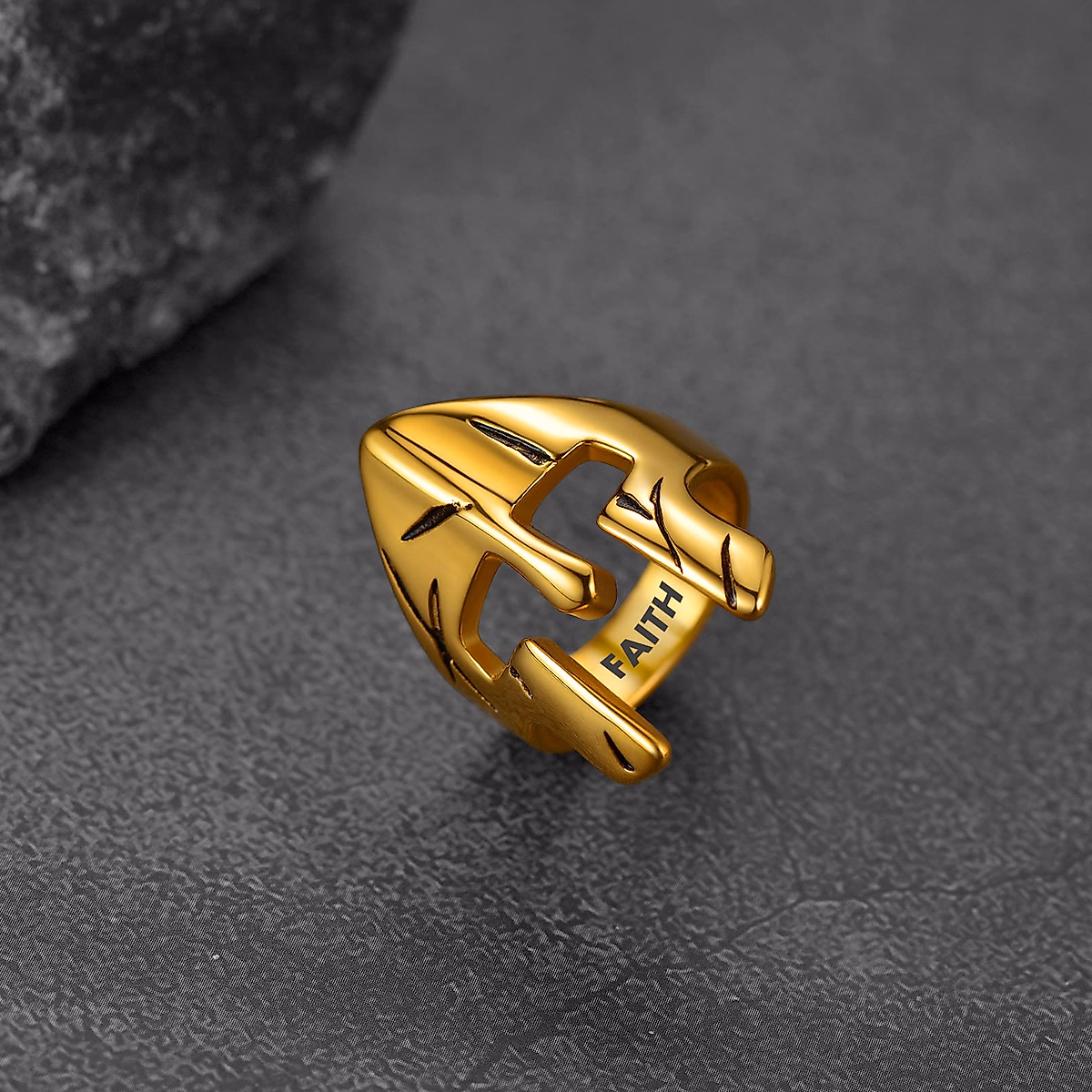 FaithHeart Personalized Custom Women Stacking Rings Retro Spartan Mask Design Biker Ring for Male Size 10
