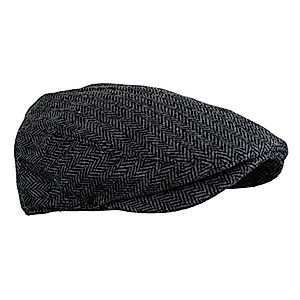 Wonderful Fashion Men's Herringbone Tweed Wool Blend Snap Front Newsboy Hat (DK.Grey, LXL)
