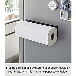 YAMAZAKI Home Magnetic Paper Holder Metal Roll Dispenser, Vertical Or Horizontal Mounted Kitchen Towel Rack | Steel, One Size, Black