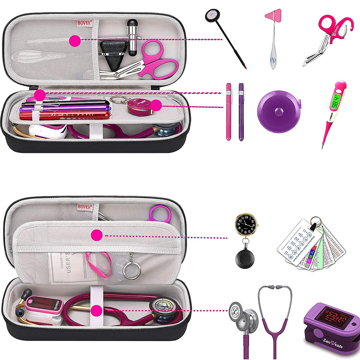 BOVKE Stethoscope Case fits 3M Littmann Classic III Monitoring Stethoscope, Lightweight II S.E, MDF Acoustica, Cardiology IV Diagnostic Stethoscope Holder with Pocket for Nurse Accessories, Black