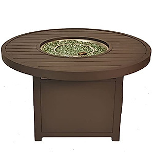 Bluegrass Living GN3R111S 50,000 BTU Round Propane Fire Pit Table for Patio & Deck Use, Aluminum & Wicker, Includes Glass Beads, Wind Guard, Protective Cover, 42-in. x 26-in., Brown