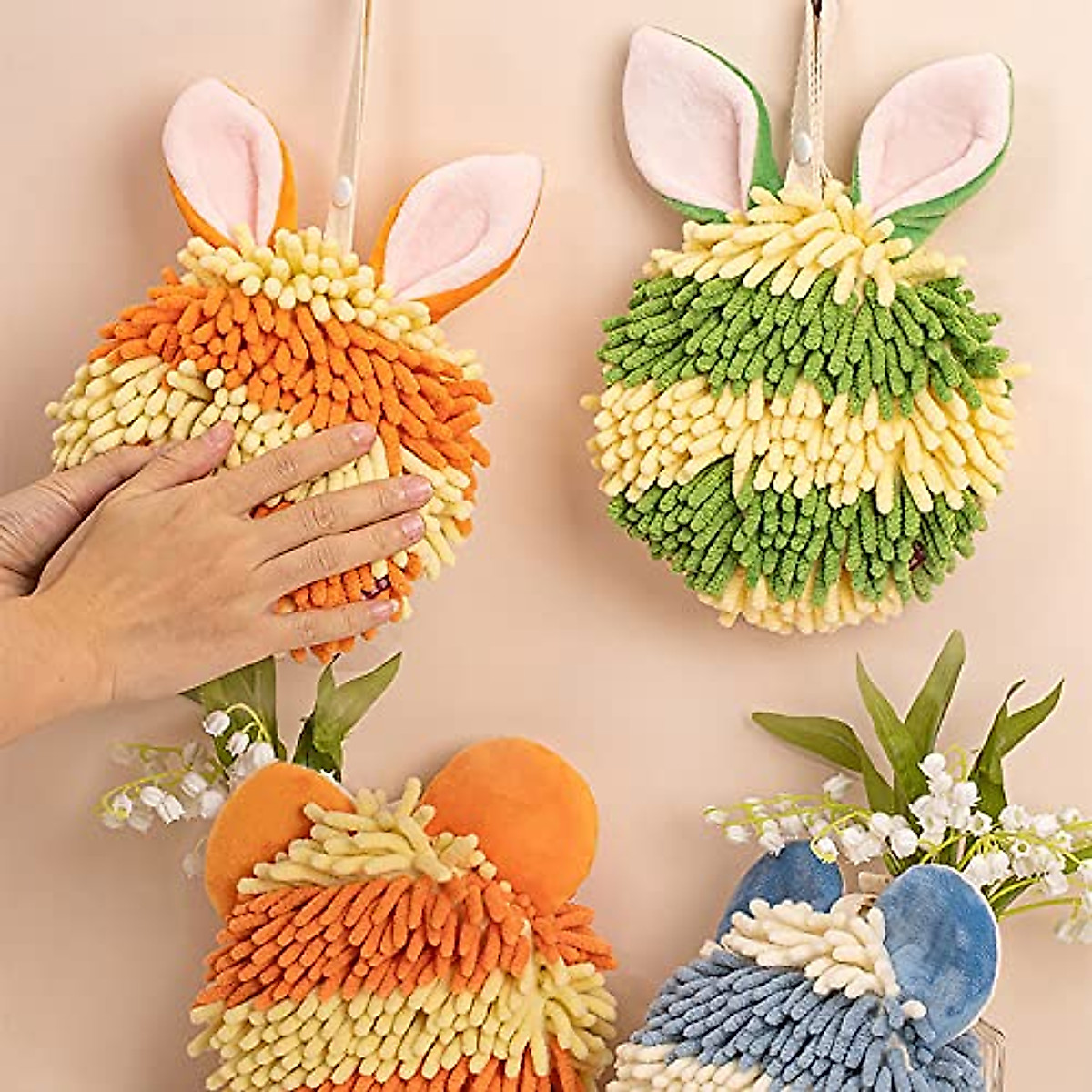 ALSAM 2 PCS Soft Chenille Hanging Hand Towels,Kitchen Hand Towels with Loop,Bathroom Hand Towels Hanging,Quick Dry Cloths for Cleaning,Soft Absorbent Microfiber Hand Towels (Blue)