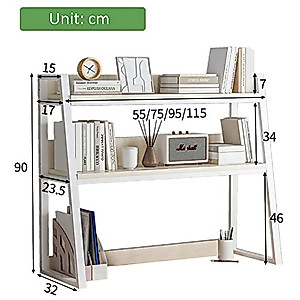 QQXX Wood Desktop Bookshelf for Computer Desk,2-Tier Hutch Bookcase Organizer,Multipurpose Countertop Storage Hutch Display Rack for Home Office Furniture(115x32x90cm(45x13x35inch), Black)