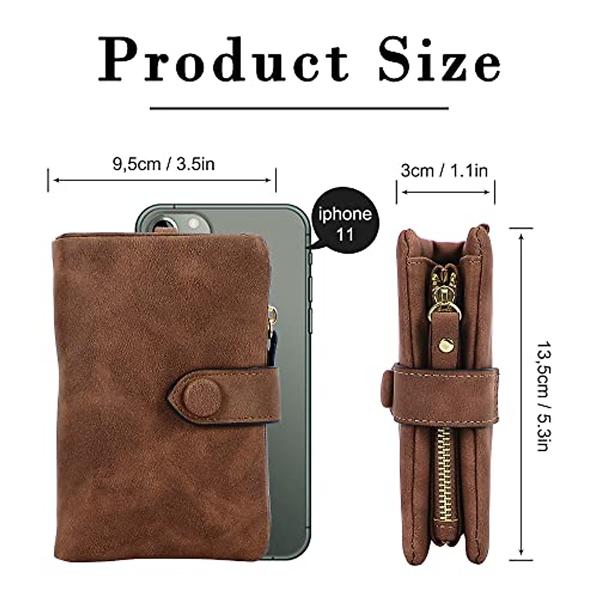 CONISY Small Womens Wallet with RFID Blocking, Leather Bifold Multi Card Organizer Wristlet Wallets for Women (Brown)