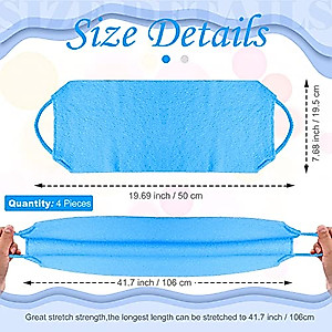Exfoliating Back Scrubber with Handles 4 Packs Nylon Back Exfoliator Extended Length Back Washers Scrubbers Stretchable Pull Strap Exfoliating Washcloth (Gray, Deep Blue)