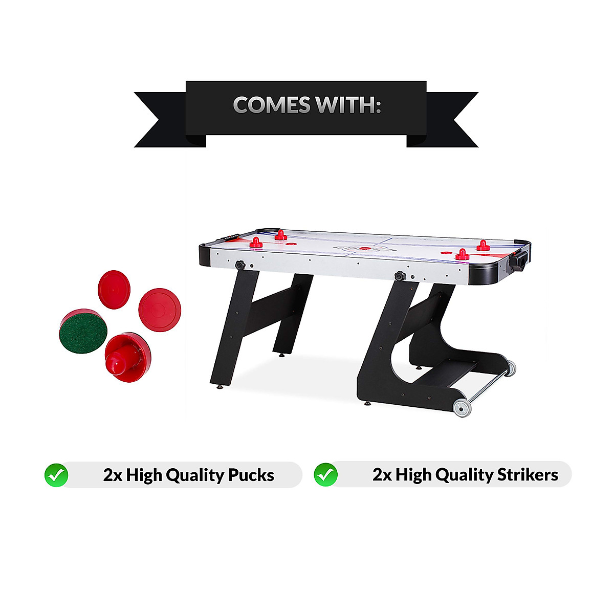 Eros 5.5-Foot Folding Air Hockey Table (Jet Black), Perfectly Sized, Lightweight, Durable, Beginner/Intermediate Friendly, and Available in Two Vibrant Colors!