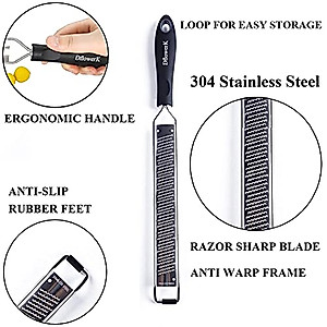 DflowerK Lemon Citrus Zester Cheese Grater Longer Razor Sharp Stainless Steel Blade with Protective Cover Great for Lemon Parmesan Cheese Chocolate Nutmeg Garlic Ginger(Black)