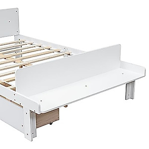 LostCat Full Bed with Storage, Full Bed Frames with 2 Drawers, Full Storage Bed Frame with Footboard Bench & Headboard, Full Bed for Kids, Kids Bed with Storage Drawers, No Box Spring Needed, White