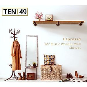 TEN49 Industrial Rustic Wood Wall Shelf - 60" Espresso Real Wooden Shelf w/ 1.8" Extra Thickness - Modern Interior Decor Floating Shelving w/ Pipe Brackets - Farmhouse Style Bookshelf - Set of 1