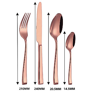 Aimilan 16 Piece Rose Gold Flatware Set for 4, 18/10 Stainless Steel Modern Silverware Cutlery Set, Include Fork Knife Spoon, Mirror Finish, Dishwasher Safe (16 Pcs Service for 4)