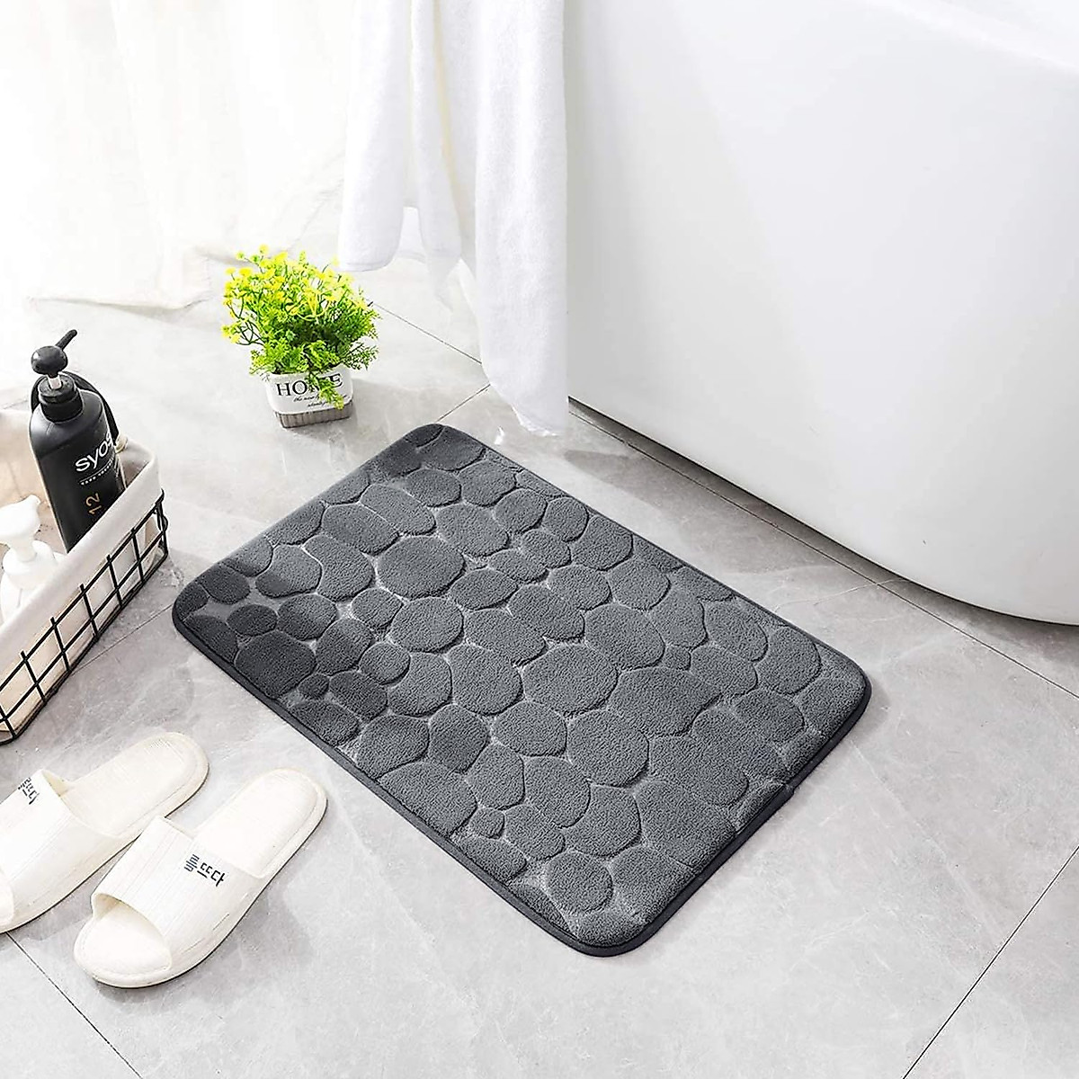 YIHOUSE Memory Foam Bath Mat Cobblestone Bathroom Rugs Super Water Absorbent Machine Washable Bath Rugs(17x24,Dark Gray)