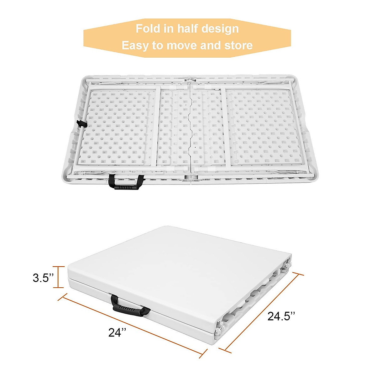 HooKung 4ft Folding Utility Table Fold-in-Half Portable Plastic Indoor Outdoor Picnic Party Dining Camp Tables
