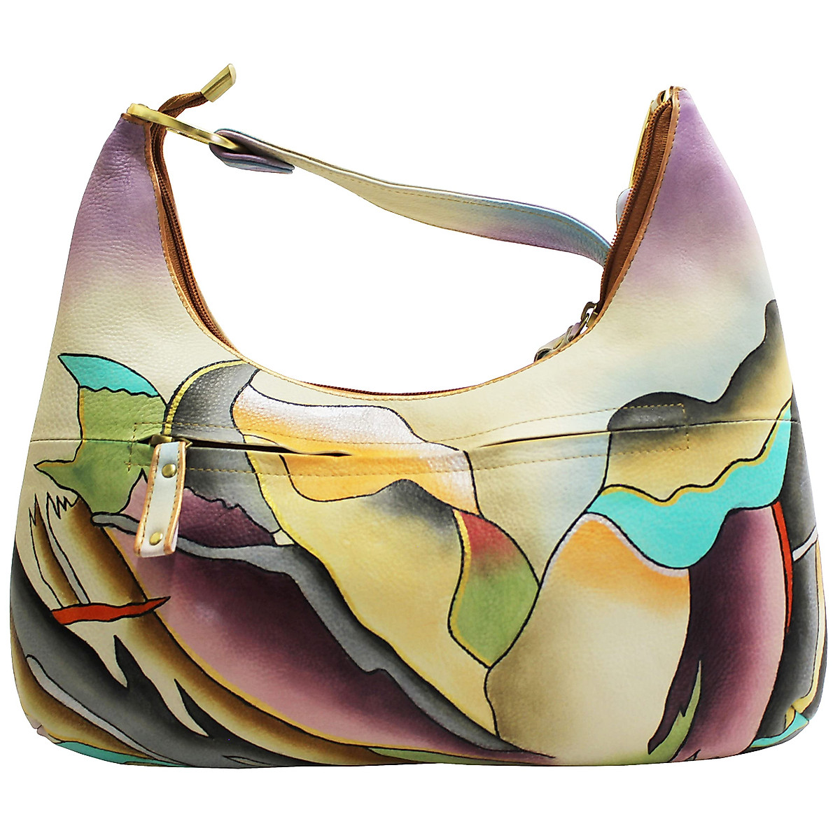 Magnifique abstract leather hand painted shoulder bag