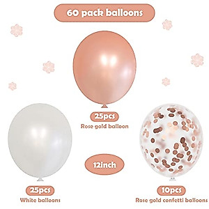 Rose Gold and White Balloons, 60pcs Rose Gold Confetti Balloons White Balloons for Baby Shower, Birthday Party Decoration