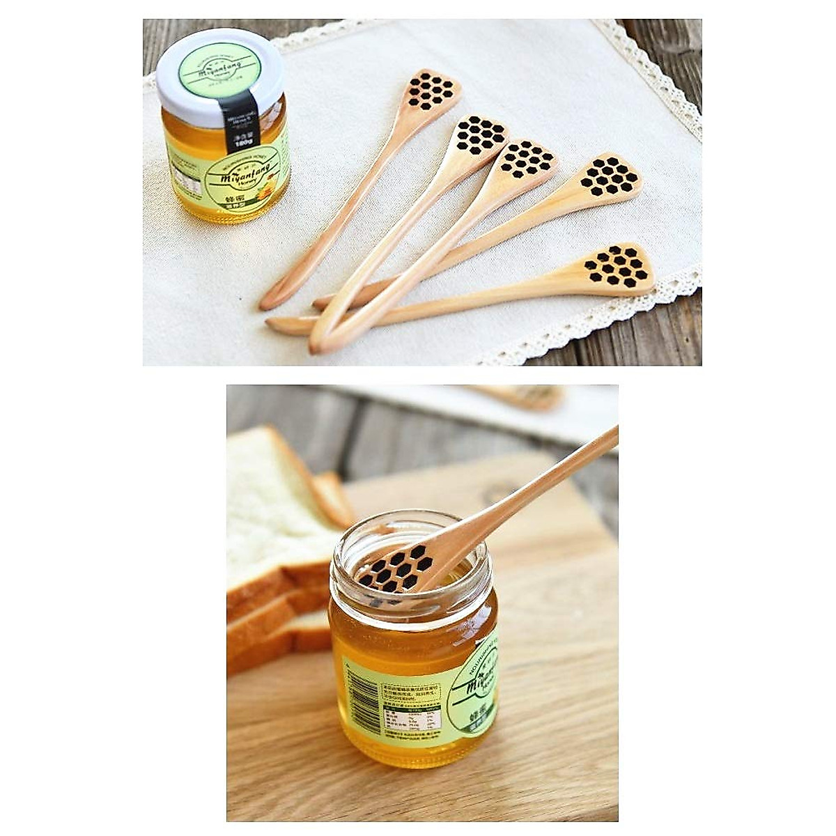 12 Pack Wooden Honey Comb Honey Stick Honey Dipper Spoon, Coffee Stiring Spoon, Tableware for Wedding or Party Favors