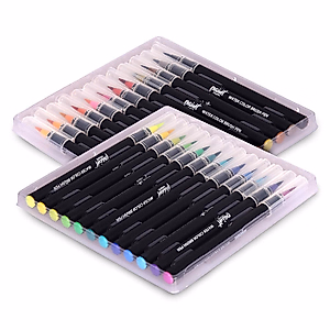 Paint Mark Water Color Brush Pen Set, 24 Water Color Brush Markers, Fine Tip Thin Marker Pack for Coloring, Drawing, Calligraphy, Bullet Journals, Coloring Pens for Beginner and Professional Artists