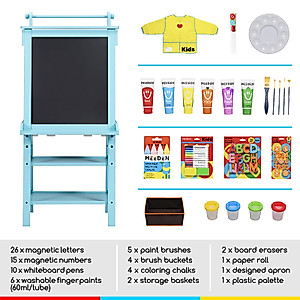 MEEDEN Art Easel for Kids: Double-Sided Solid Pine Wood Kids Easel with Paper Roll - All-in-One Kids Art Easel with Chalkboard & Magnetic Whiteboard - Walnut