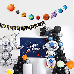 Uniwish Space Banner 9 Pieces Solar System Planets Hanging Paper Garland Outer Space Themed Party Decorations Kids Birthday Party Supplies Photo Backdrop