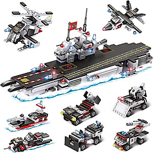 EP EXERCISE N PLAY Aircraft Carrier Building Blocks Set, Military Battleship Model Building Toy W/Army Car, Airplane, Warship, Helicopter & Boat, STEM Building Toys for Boys Girls Age 6+(1630 Pcs)