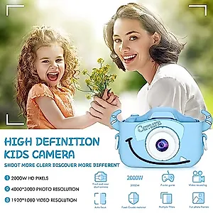 Kids Camera Toys for 3-12 Years Old Boys Girls,Selfie HD Digital Video Cameras for Kids with Protective Silicone Cover, 32GB SD Card,Toddler Digital Camera (Blue)