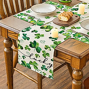 Artoid Mode Shamrock Lucky St. Patrick's Day Table Runner, Spring Holiday Kitchen Dining Table Decor for Indoor Outdoor Home Party Decor 13 x 72 Inch