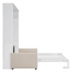 LZ LEISURE ZONE Queen Size Murphy Bed, Wooden Queen Murphy Bed with Cushion, Wall Bed with Sofa for Home Office or Small Room, White