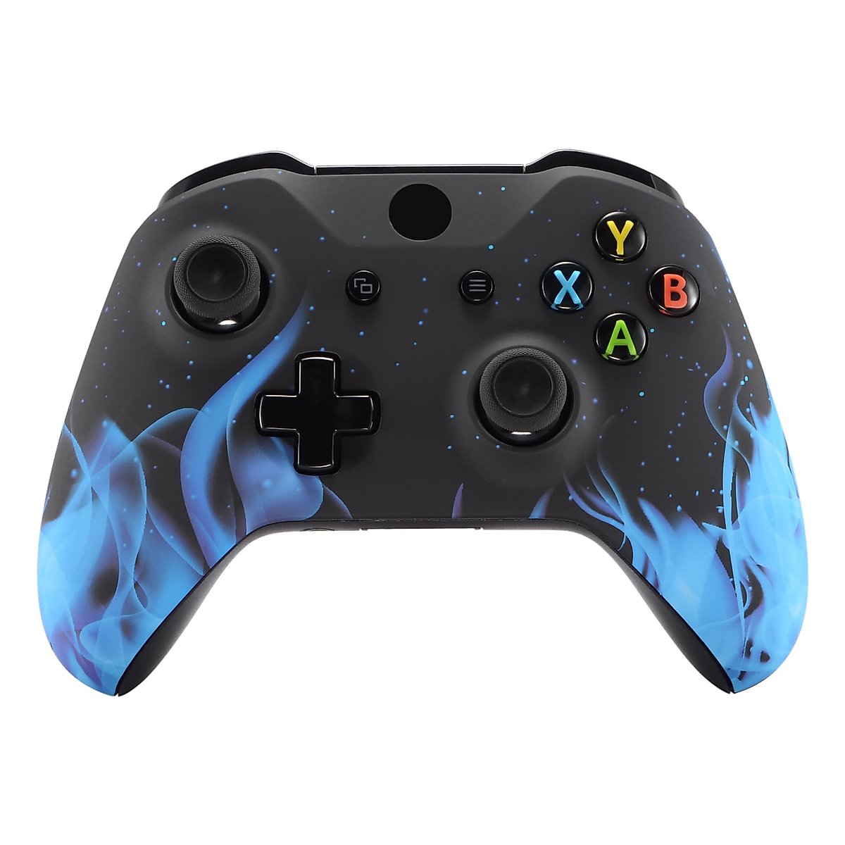 eXtremeRate Blue Flame Faceplate Cover, Soft Touch Front Housing Shell Case, Comfortable Soft Grip Replacement Kit for Xbox One X S Controller Model 1708 - Controller NOT Included