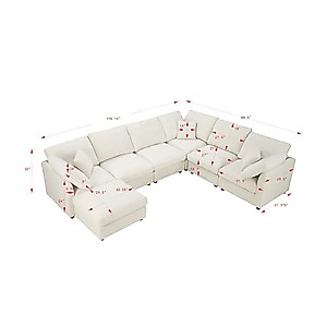 Oversized Modular Cushions Sectional Sofa Couch with Movable Ottoman ,L-Shaped Corner Low Back Deep Seat Spacious Sectional & Couch Convertible Sleeper Sofabed for House Apartment Living Room Sets
