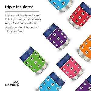 LunchBots Thermal 16 oz Triple Insulated Thermos - Hot 6 Hours or Cold 12 Hours - Leak Proof Thermos Soup Jar - All Stainless Interior - Navy Lid - Navy Dots