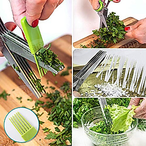 VIBIRIT Herb Scissors Leaf Herb Stripper, Stainless Steel 5 Blade Kitchen Scissors,Peelers for Kitchen,for Chopping Chive, Vegetables, Salad,Collard Greens, Parsley, Rosemary Herb As Christmas gifts