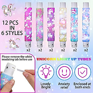 12 Pcs Unicorn Light up Tubes Sensory Toys for Kids Valentines Gifts Stretch Fidget Toys LED Stocking Stuffers Glow in The Dark Party Favor for Birthday Goodie Bag Classroom Exchange Gifts