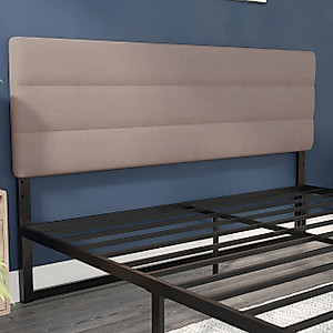 Flash Furniture Paxton Upholstered Headboard - Channel Stitched Taupe Fabric Upholstery - King - Adjustable Height from 44.5" to 57.25" From Floor