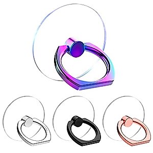 Vesmatity Colorful Cell Phone Ring Holder Stand 4 Pack Transparent Phone Ring Holder Clear Universal 360° Degree Rotation Finger Grip Ring Kickstand Compatible Various Mobile Phones or Phone case