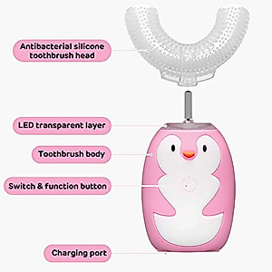 Sunartec Ultrasonic Electric 360 Toothbrush for Kids Teeth Whitening Kits with Music Reminder, 3 Modes Gums Care Sonic Toothbrushes for Children's Gifts 2 Brushheads (Black)
